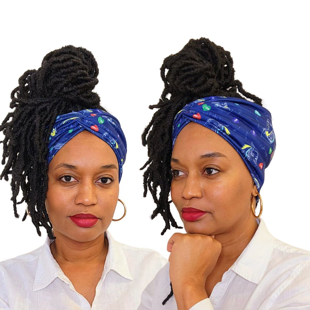 Locs Affirmation Blue Headband (Stretchy) – Made For Locs